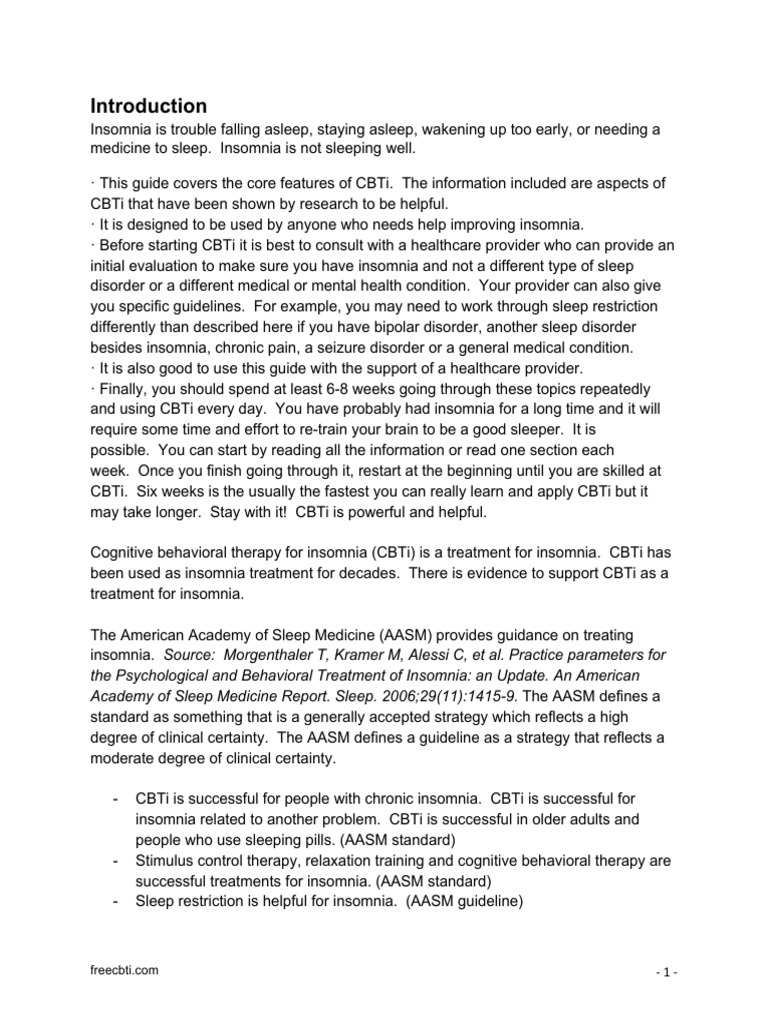 Cbt Insomnia Pdf Sleep Insomnia
