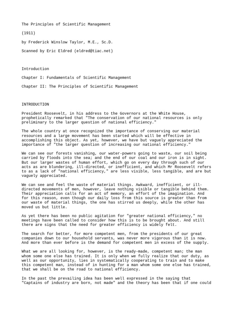 The Principles of Scientific Management - Taylor | PDF | Business ...