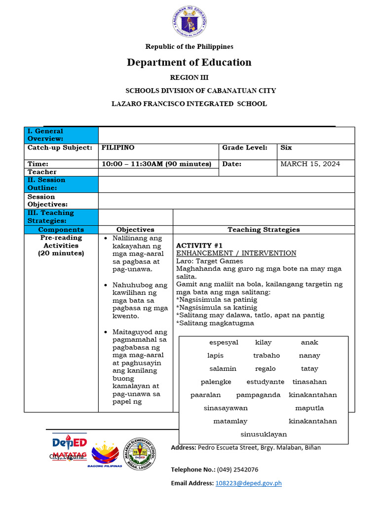 Grade6 Fil Reading - Catch Up Friday | PDF