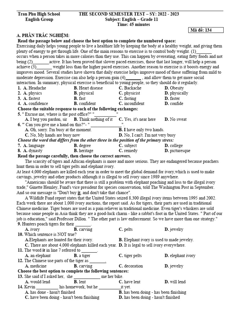 The Second Semester Test Chinh Thuc 8561a | PDF | Poaching | Crime ...