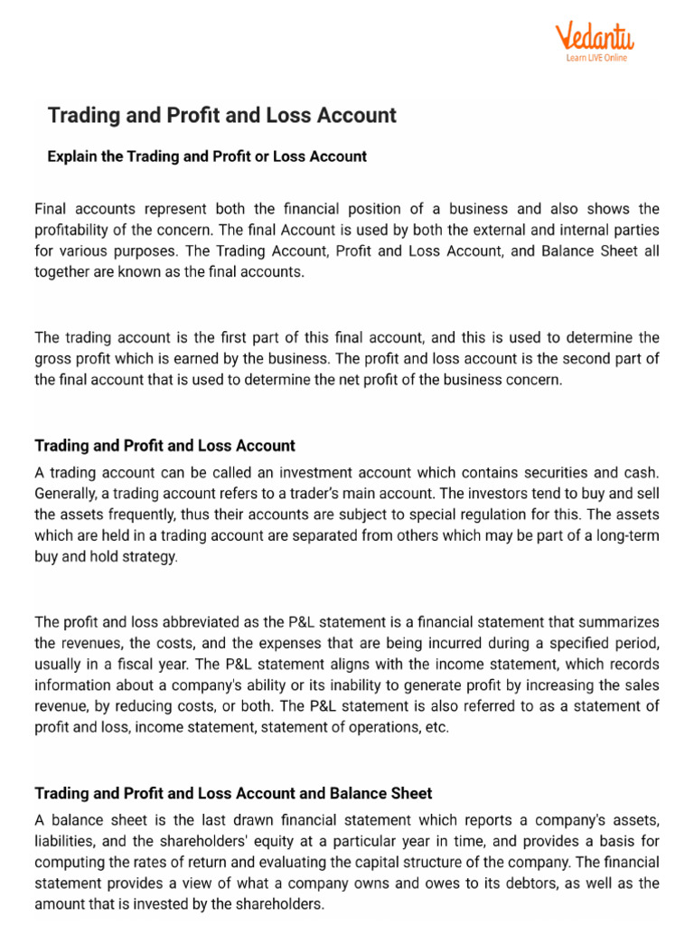 Trading and Profit and Loss Account | PDF