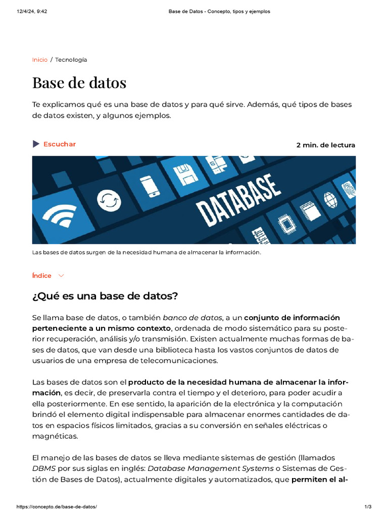 Conceptos y Tipos de Bases de Datos | PDF | Bases de datos | Informática