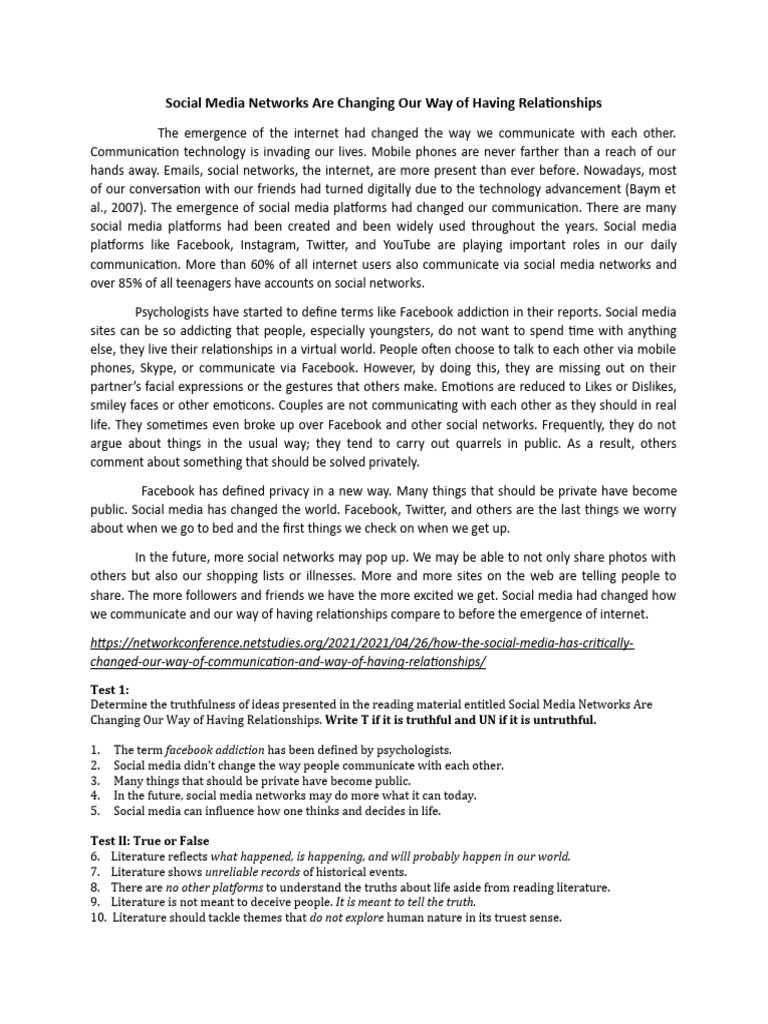 Social Media Networks Are Changing Our Way of Having Relationships ...