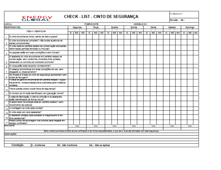 Check List de Cinto de Segurança | PDF