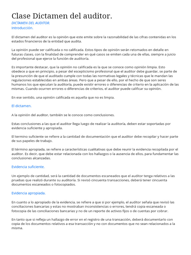 Guía sobre el dictamen del auditor | PDF | Contralor | Auditoría