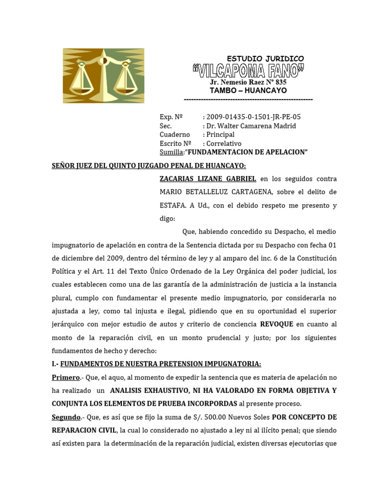 FUNDAMENTACION DE APELACION DE SENTENCIA PENAL | PDF | Derecho penal ...