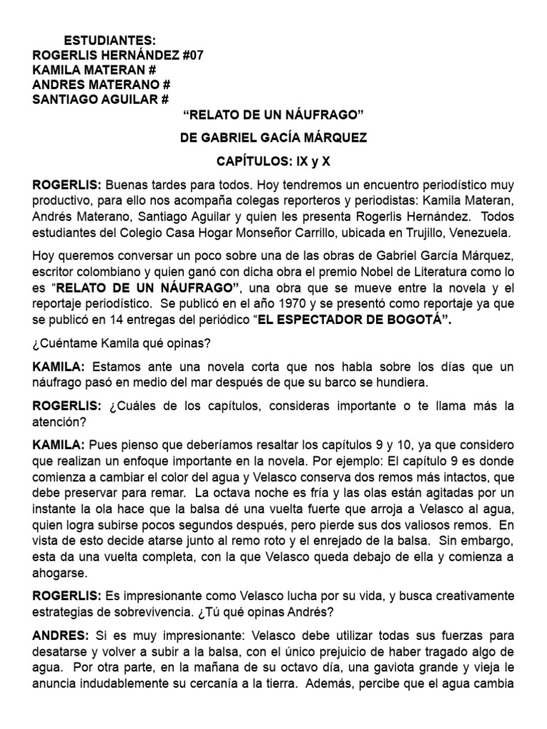 Resumen de capítulos IX y X de "Relato de un náufrago" | PDF | Gabriel ...