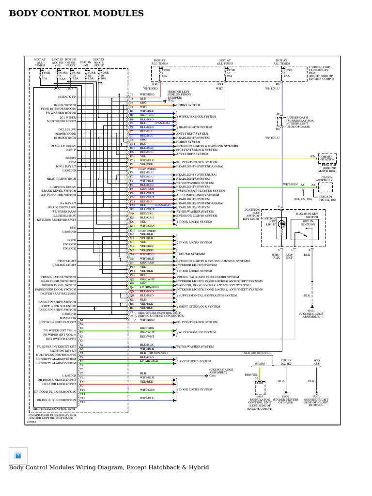 BODY CONTROL MODULES - Honda Civic Hybrid 2005 - SYSTEM WIRING DIAGRAMS ...