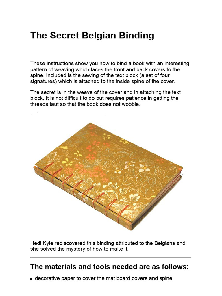 Secret Belgian Binding Instructions | PDF | Bookbinding | Sewing