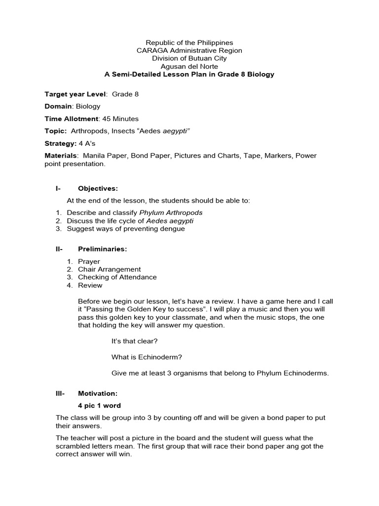 Semi Detailed Lesson Plan Emile | PDF | Aedes Aegypti | Mosquito