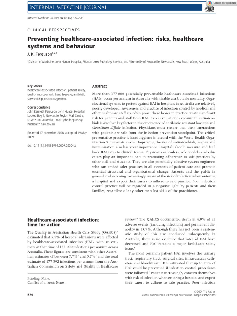 Internal Medicine Journal - 2009 - Ferguson - Preventing Healthcare ... Internal Medicine Journal - 2009 - Ferguson - Preventing Healthcare ...