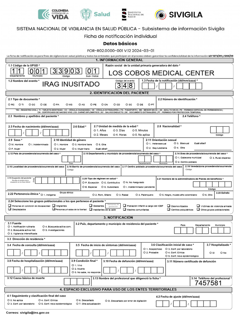 Ficha Notificación IRAG Inusitado 348 | PDF | Orientación sexual ...