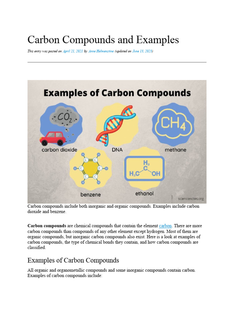 Carbon Compounds and Examples | PDF | Organic Compounds | Carbon Carbon Compounds and Examples | PDF | Organic Compounds | Carbon
