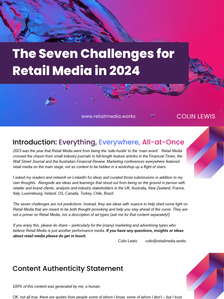 Colin Lewis 7 Challenges for Retail Media in 2024 | PDF | Retail ...