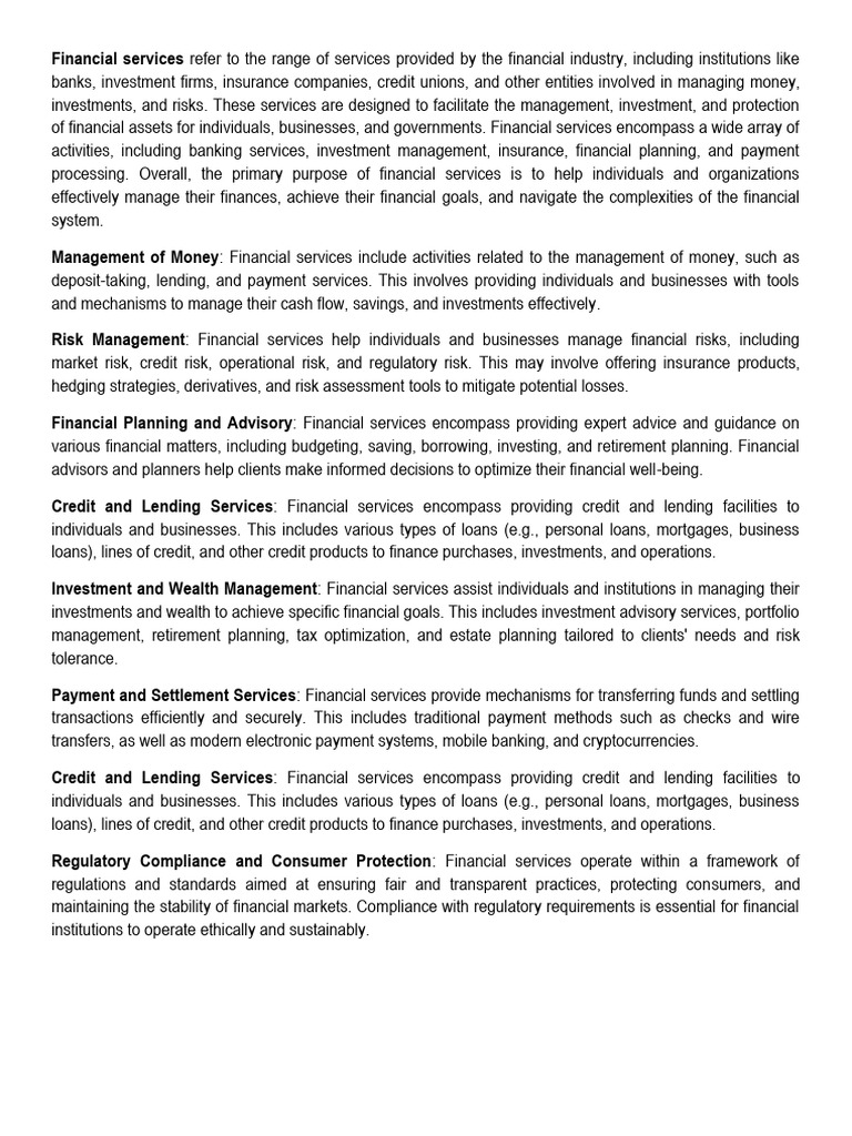 Key Features of Financial Services | PDF | Finance & Money Management ...