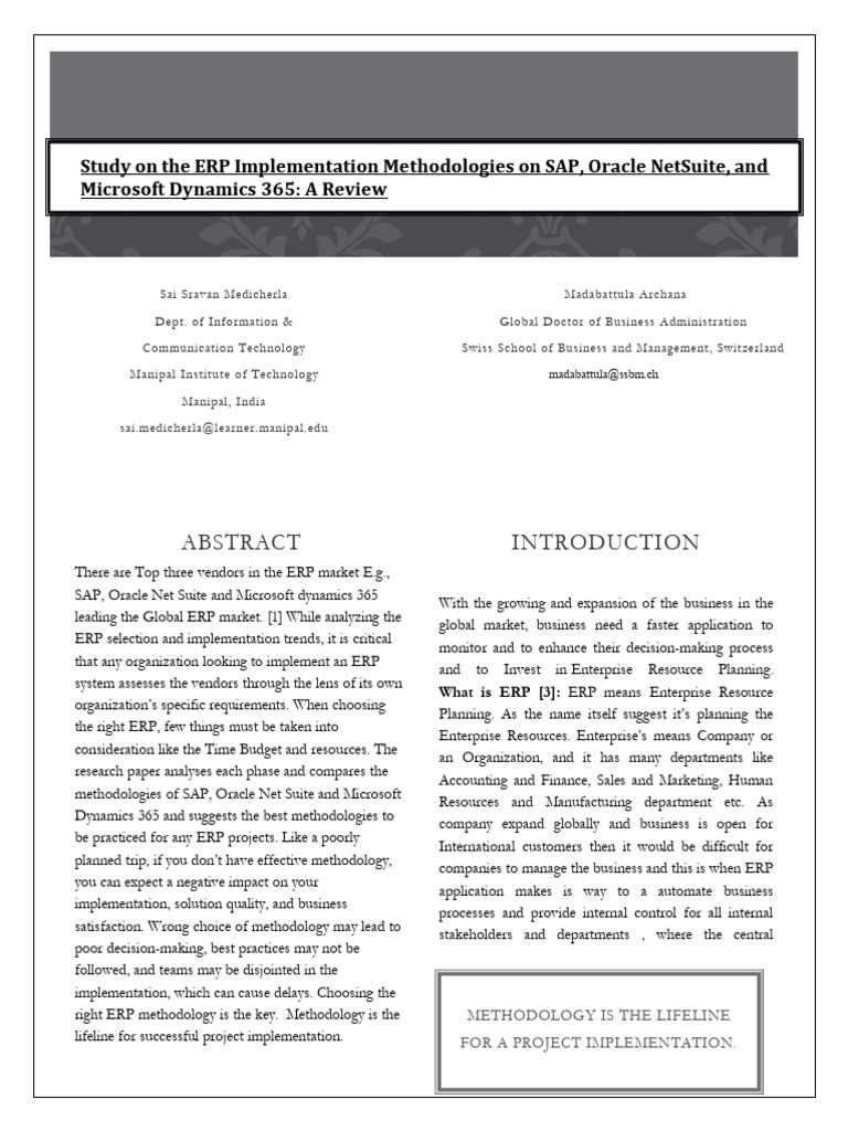 Study On The ERP Implementation Methodologies On S | PDF | Enterprise Resource Planning ...