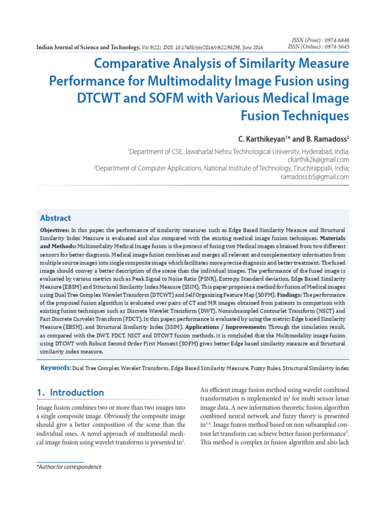 19) Comparative Analysis of Similarity Measure Performance For Multimodality Image Fusion Using ...