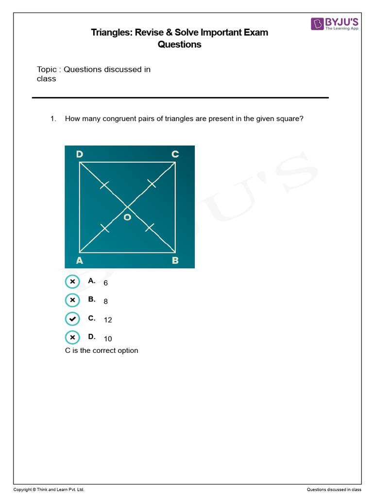 Triangles- Revise & Solve Important Exam Questions _In class | PDF ...