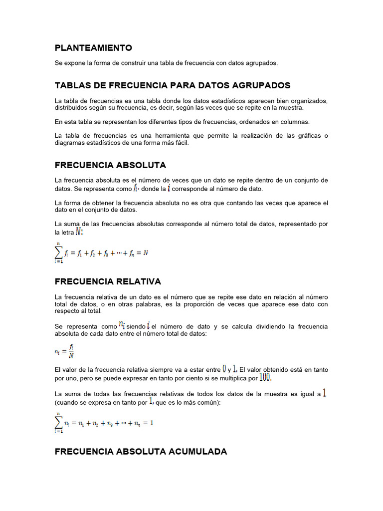PLANTEAMIENTO, Frecuencia Absoluta y Frecuencia Relativa | PDF ...