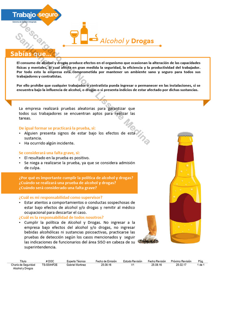 Charla de Seguridad Alcohol y Drogas Charla de Seguridad Alcohol y ...