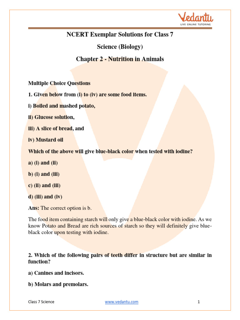 NCERT Exemplar Class 7 Science Solutions Chapter 2 Nutrition in Animals ...