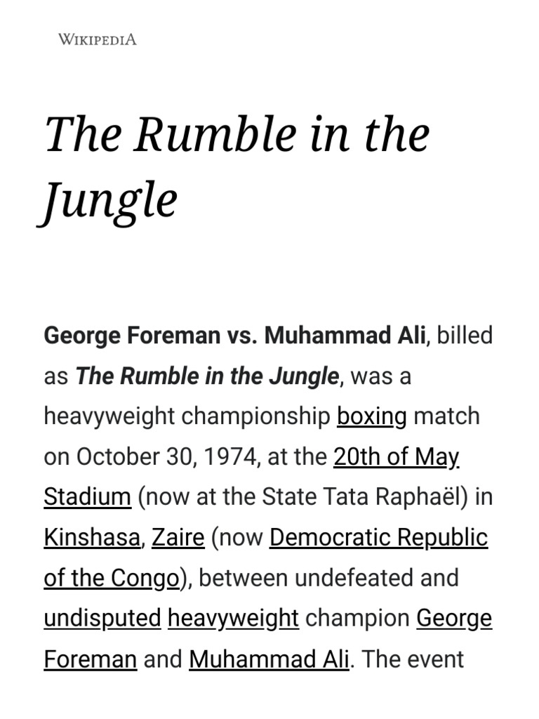 The Rumble in The Jungle - Wikipedia | PDF