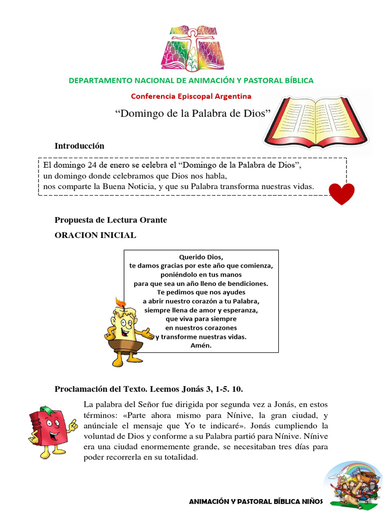 Lectio Divina Para Ni os Jon 3 1 5 10 PDF Jon s Oraci n