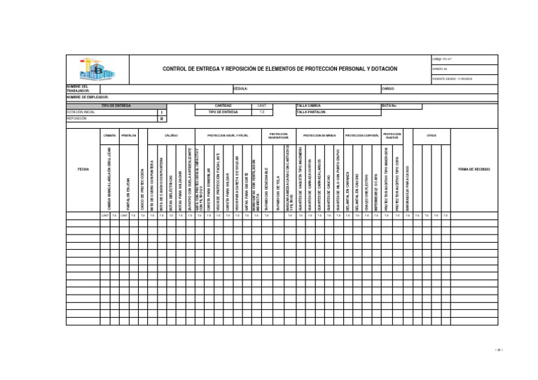 FO-07 Control de Entrega EPP y Dotación - V2 | PDF | Máscara | Ropa