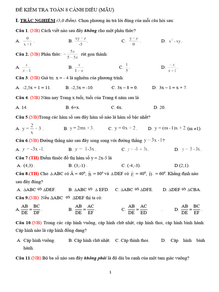 De Thi hk2 Toan 8 Canh Dieu | PDF
