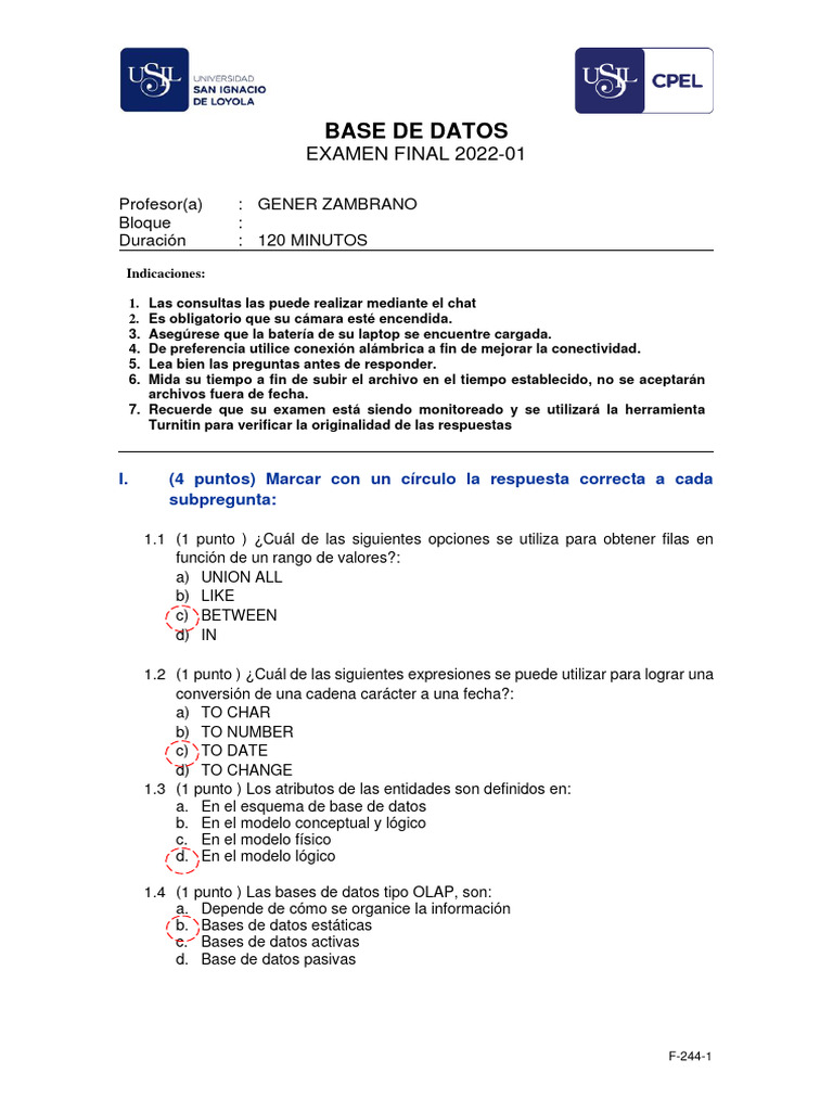BD - S - 13 - Examen Final - Practica-Ensayo - 02 - Solucion | Descargar gratis PDF | Bases de ...