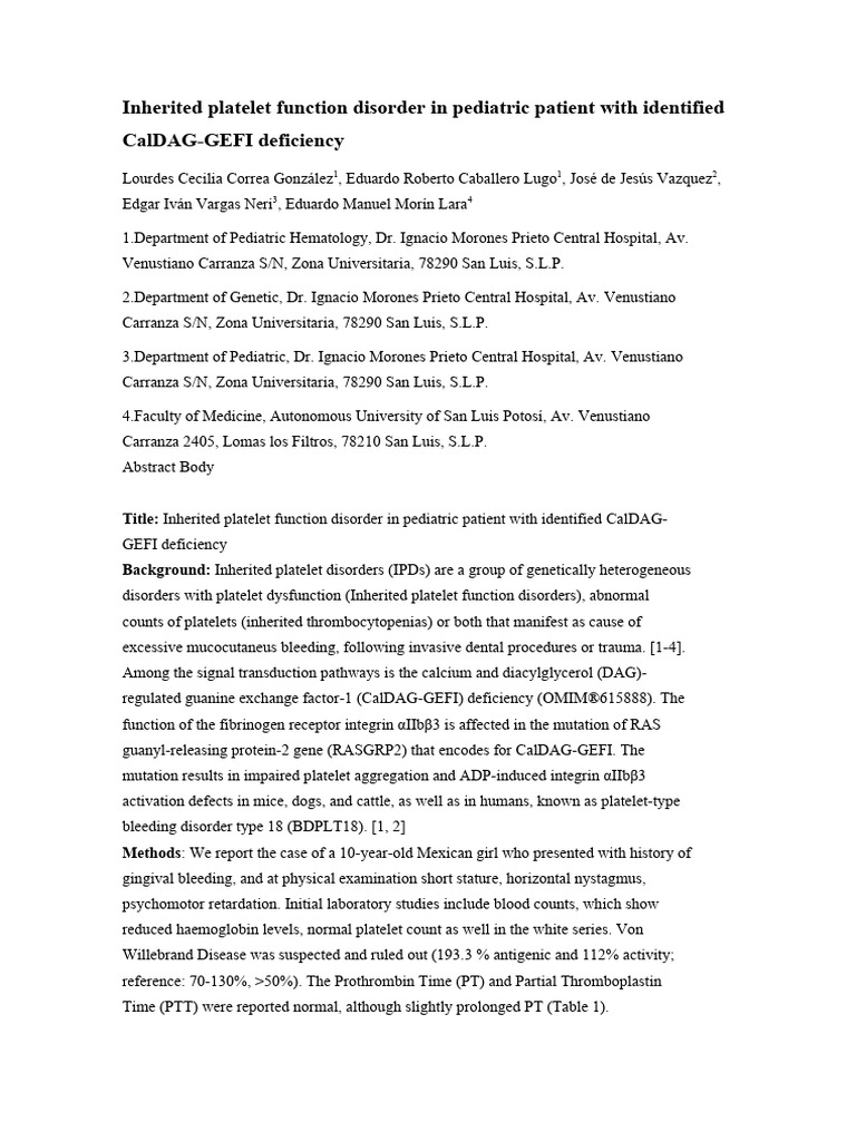 Blood Platelet Disorder Rasgrp2 Abstract-IsTH | PDF | Bleeding ...