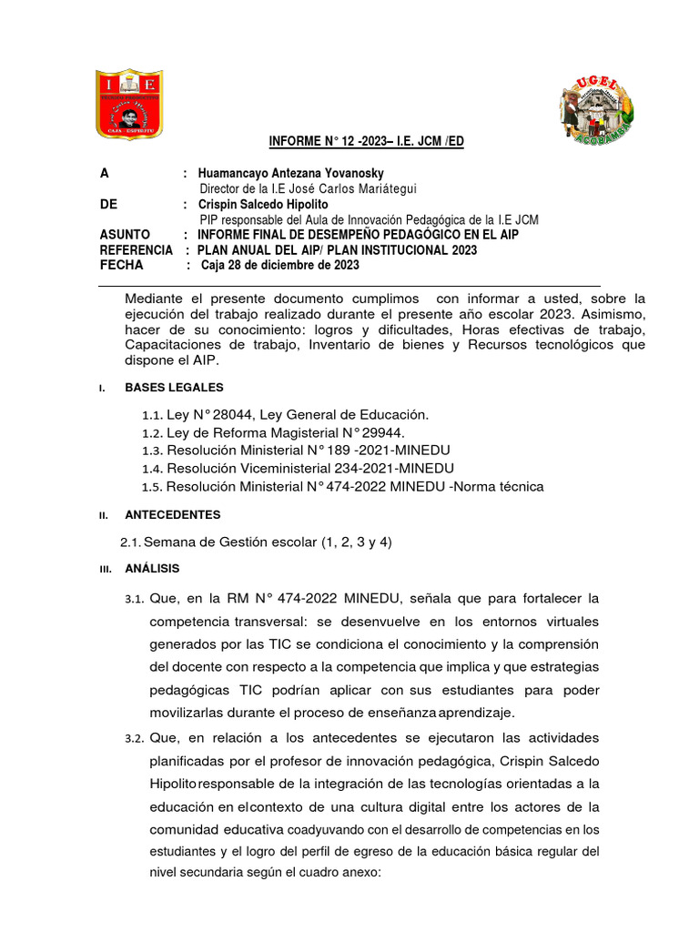 Informe Final Aip 2023 Hipolito | PDF | Enseñando | Scratch (lenguaje de programación)