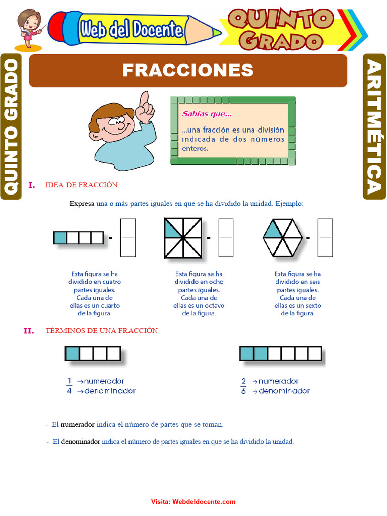 Introducción A Las Fracciones para Quinto Grado de Primaria | PDF ...