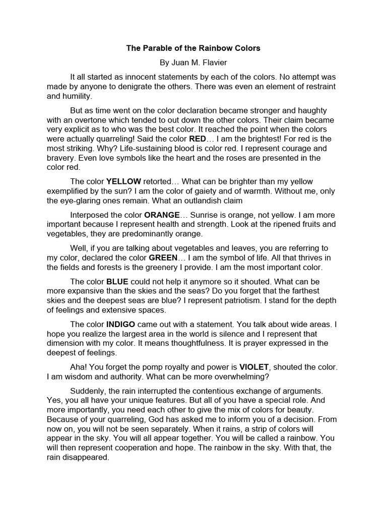 The Parable of the Rainbow Colors | PDF | Color | Rainbow