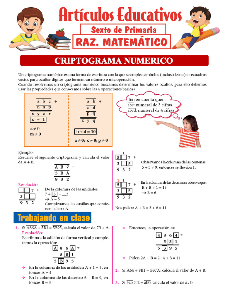 Criptograma Numerico para Sexto de Primaria | PDF
