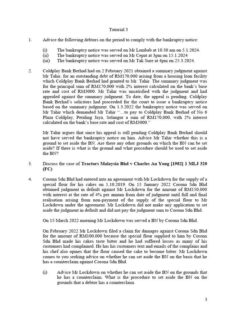 Tutorial 3-2 | PDF | Bankruptcy | Judgment (Law)