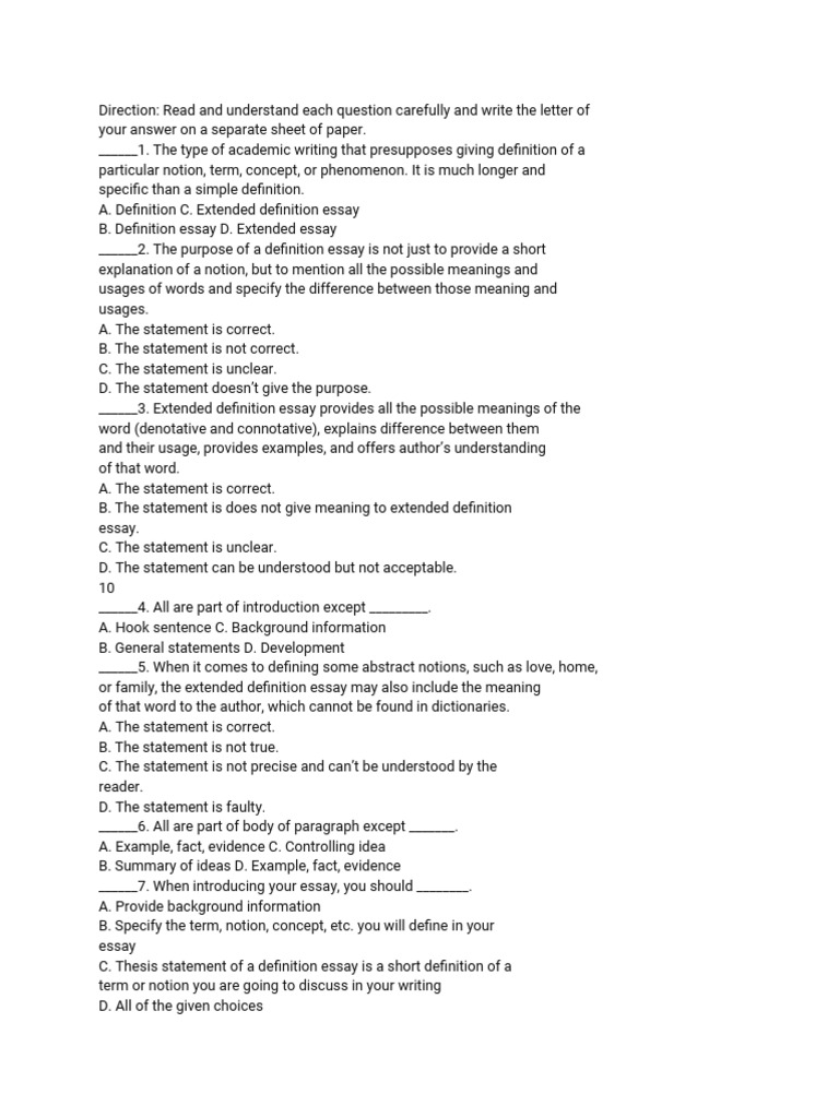 Understanding Extended Definition Essays | PDF