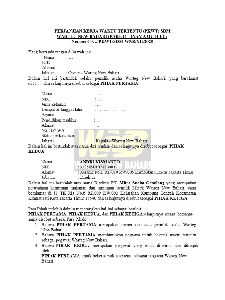 Kepala - Format PKWT | PDF