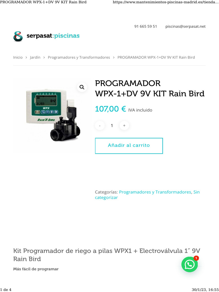PROGRAMADOR WPX-1+DV 9V KIT Rain Bird | PDF