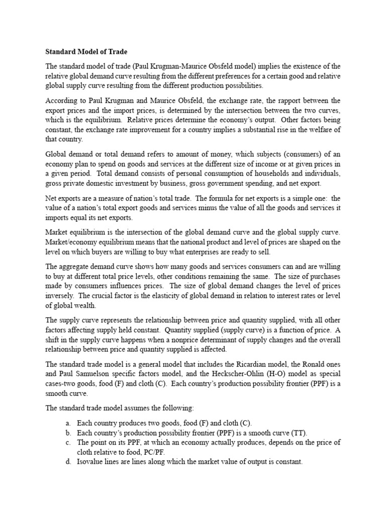 Key Concepts of the Standard Trade Model | PDF | Demand | Demand Curve