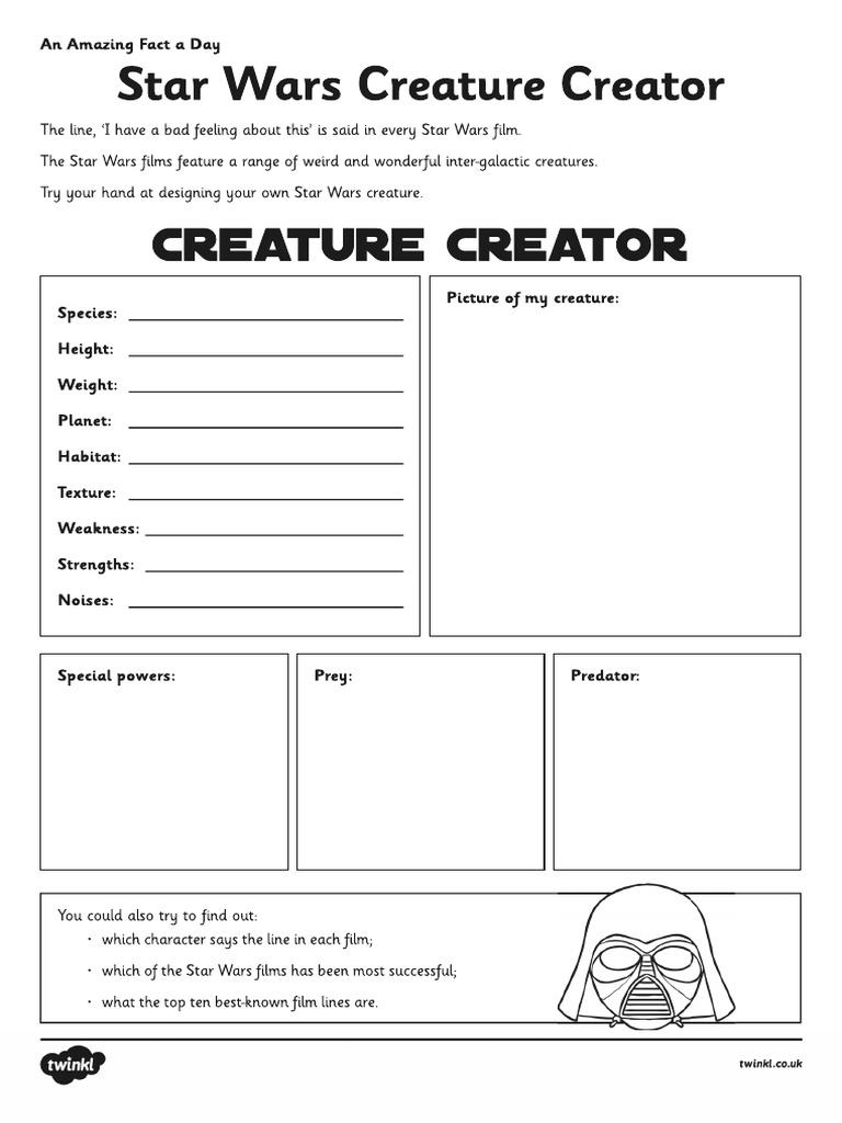T HE 392 Star Wars Creature Creator Activity Sheet | PDF