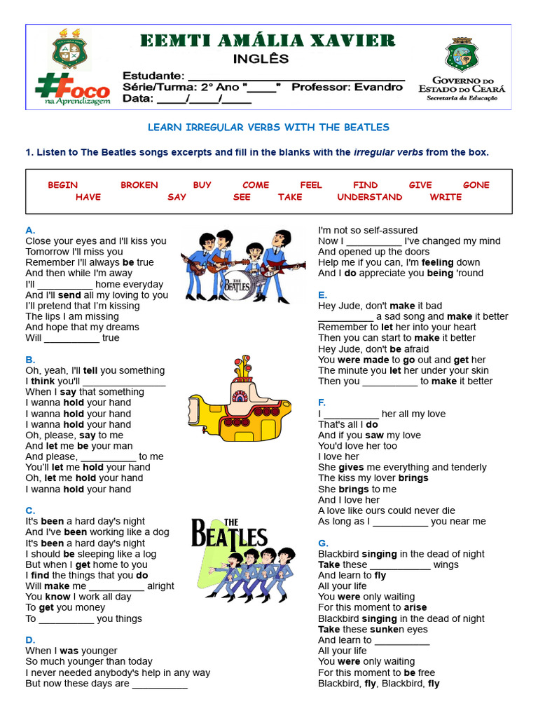 Learn Irregular Verbs with Beatles Songs | PDF