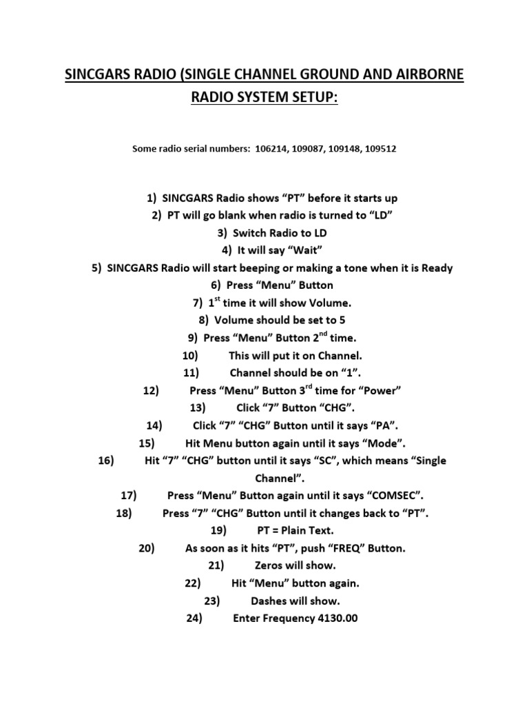 SINCGARS Radio Setup | PDF
