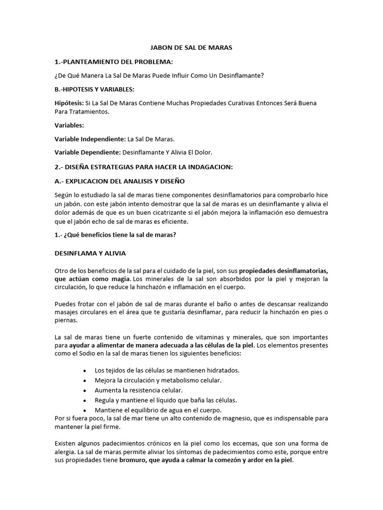 Tabajo de Investigacion Jabon de Sal de Maras 4444444444444444444 | PDF | sal | Jabón