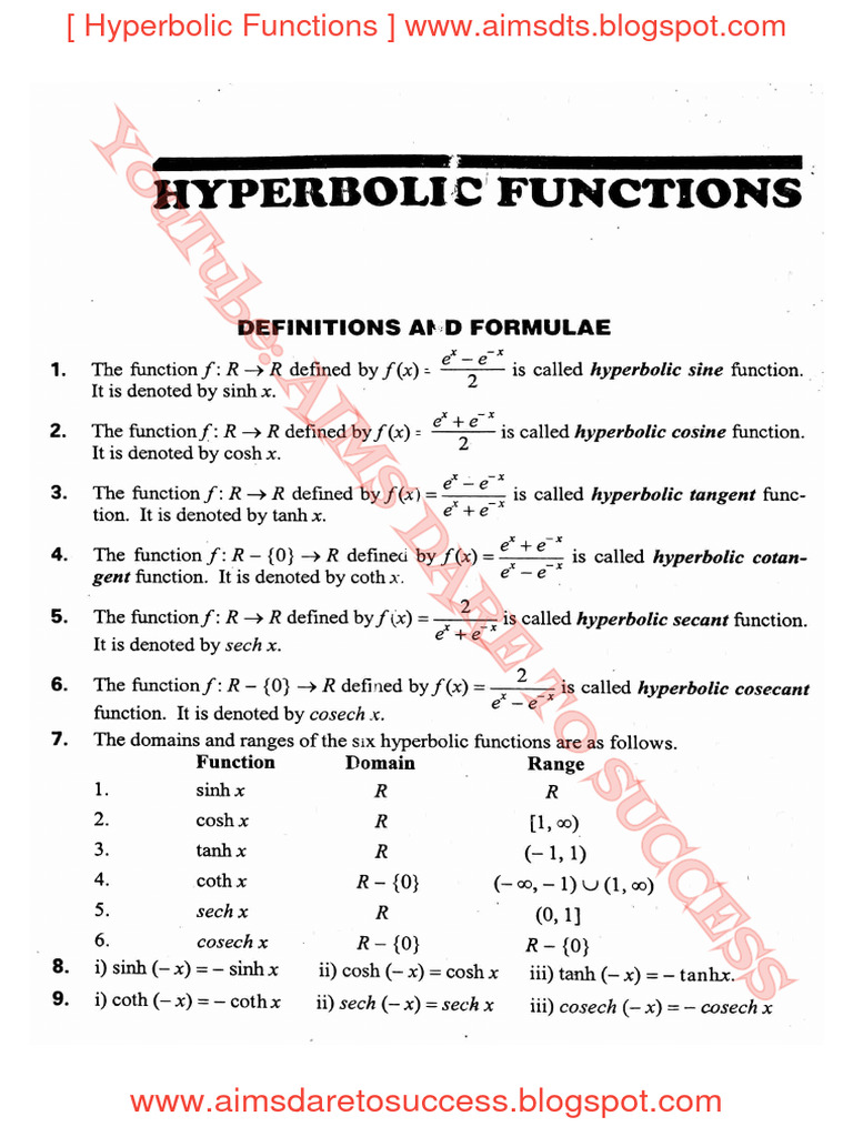 1 Hyperbolic Functions | PDF | Trigonometric Functions | Function ...