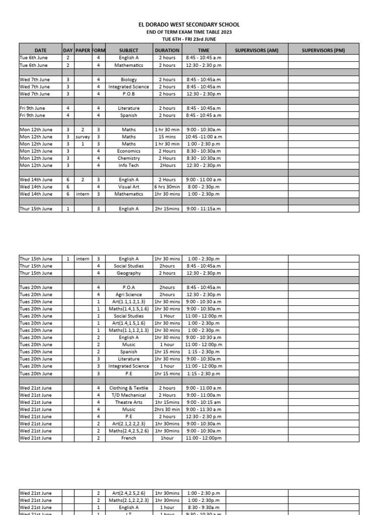 End of Term Exam Time Table T3 2023 | PDF | Liberal Arts Education | Science