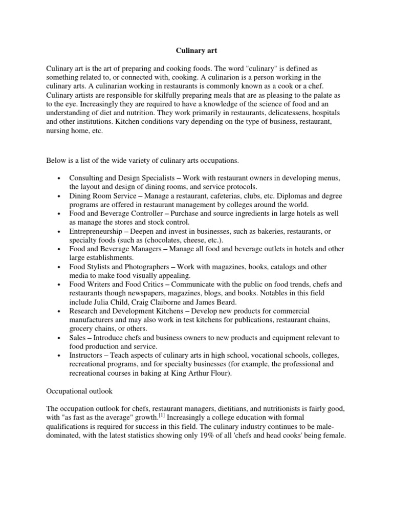 Culinary Art | PDF | Chef | Restaurants