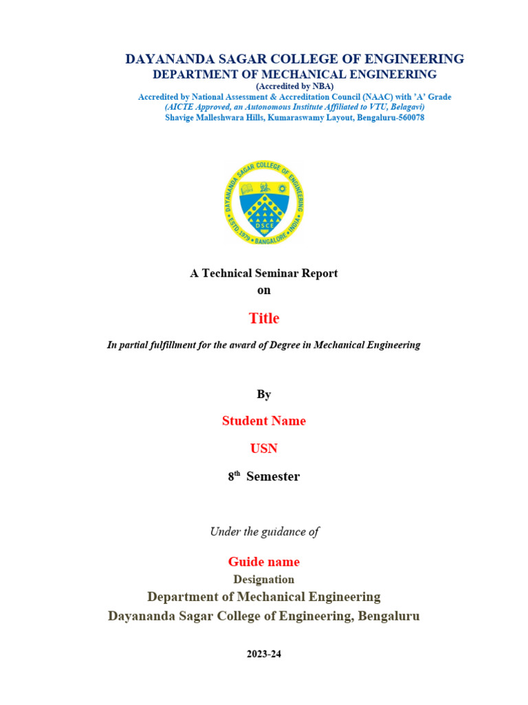 Technical Seminar Report Template 2023-24 | PDF | Art | Computers