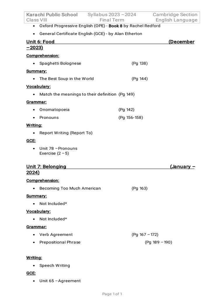Class VIII English Syllabus 2023-24 | PDF