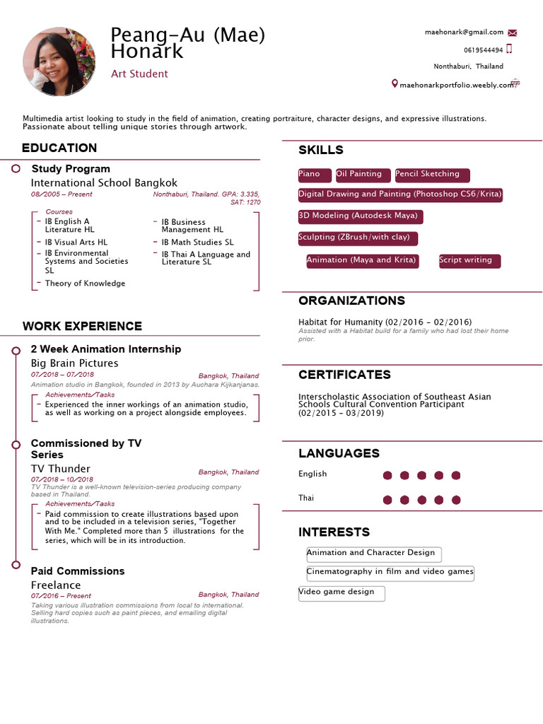 Peang Aus Resume 1 | PDF | Thailand | Animation